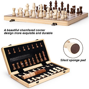15inch Chess and Checkers Game Set - Chess Unique Gift for Kids and Adults. Durable Wooden Pieces, Sleek Wooden Board.Chess Introduces Strategy and Problem-Solving. Family Game Night Activity