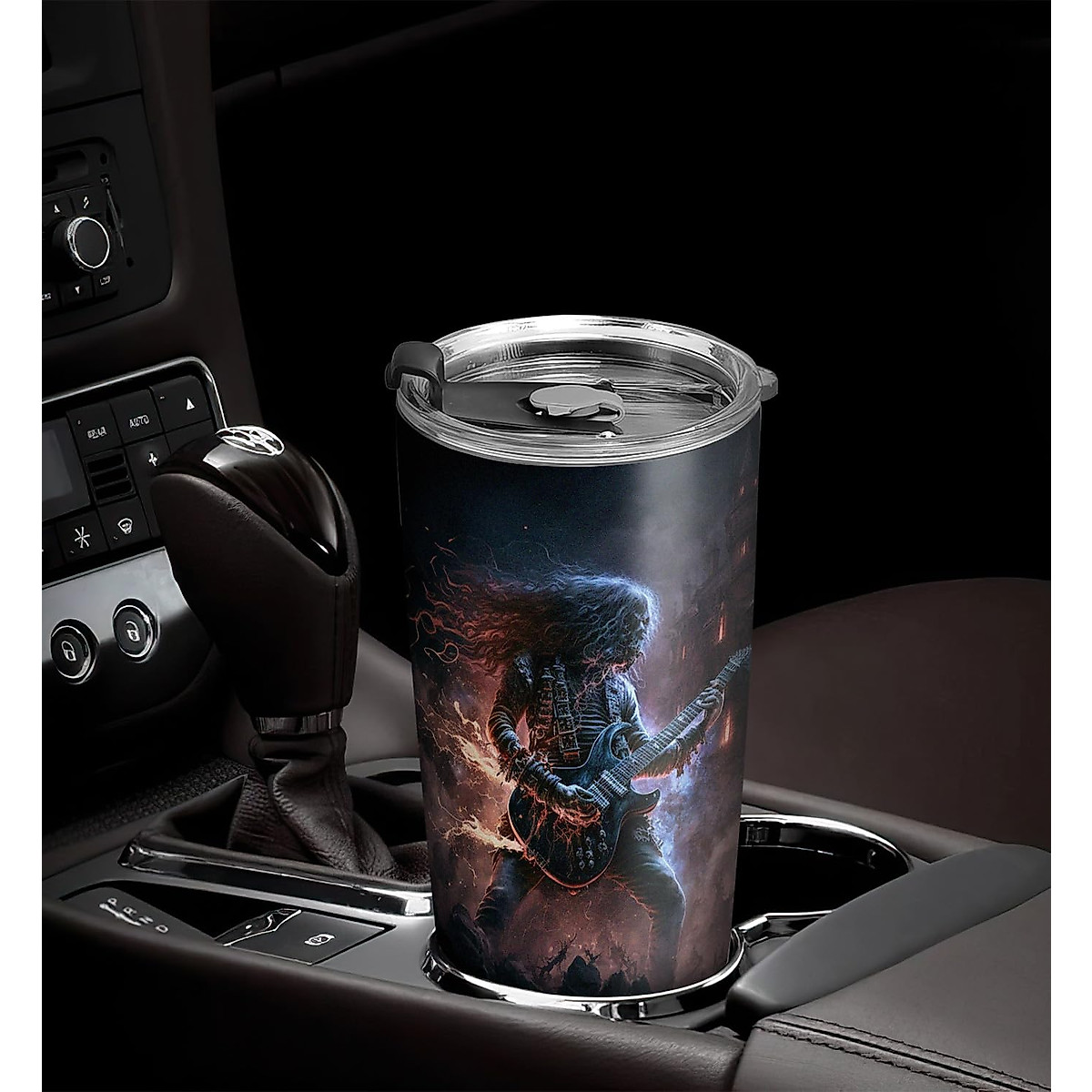 20oz Metal Rock Skull Reaper Electric Guitar Tumbler, Guitarist, Musician Gifts, Coffee Thermos for Men, Stainless Steel Double Wall Vacuum Insulated Coffee Mug, Travel Cup with Lid