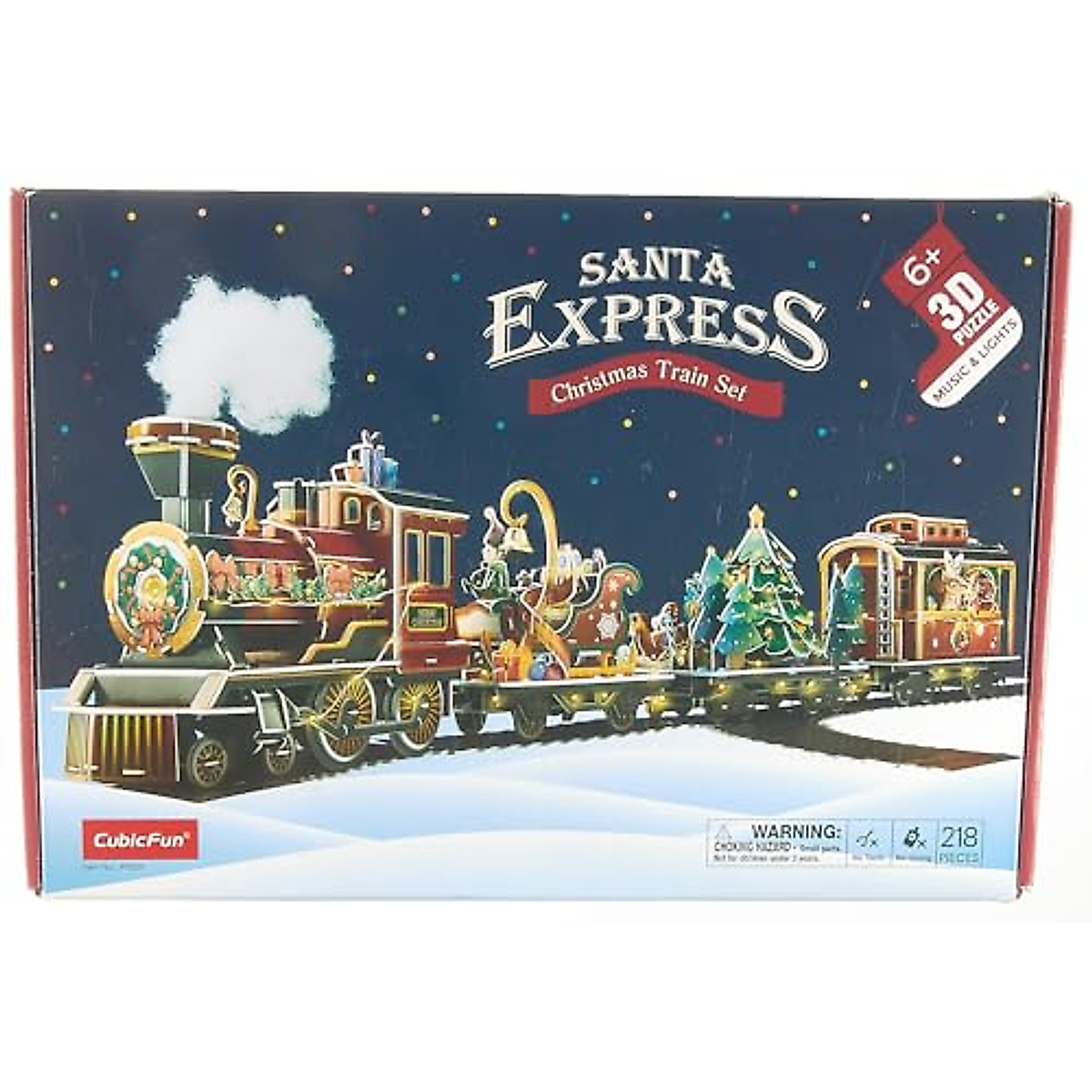 3D Puzzles for Adults Kids LED Christmas Train Sets for Under Christmas Tree, Musical Steam Santa Express Christmas Decorations with Lights, Christmas Decor Model Kit, Gifts for Women Men, 218 Pieces