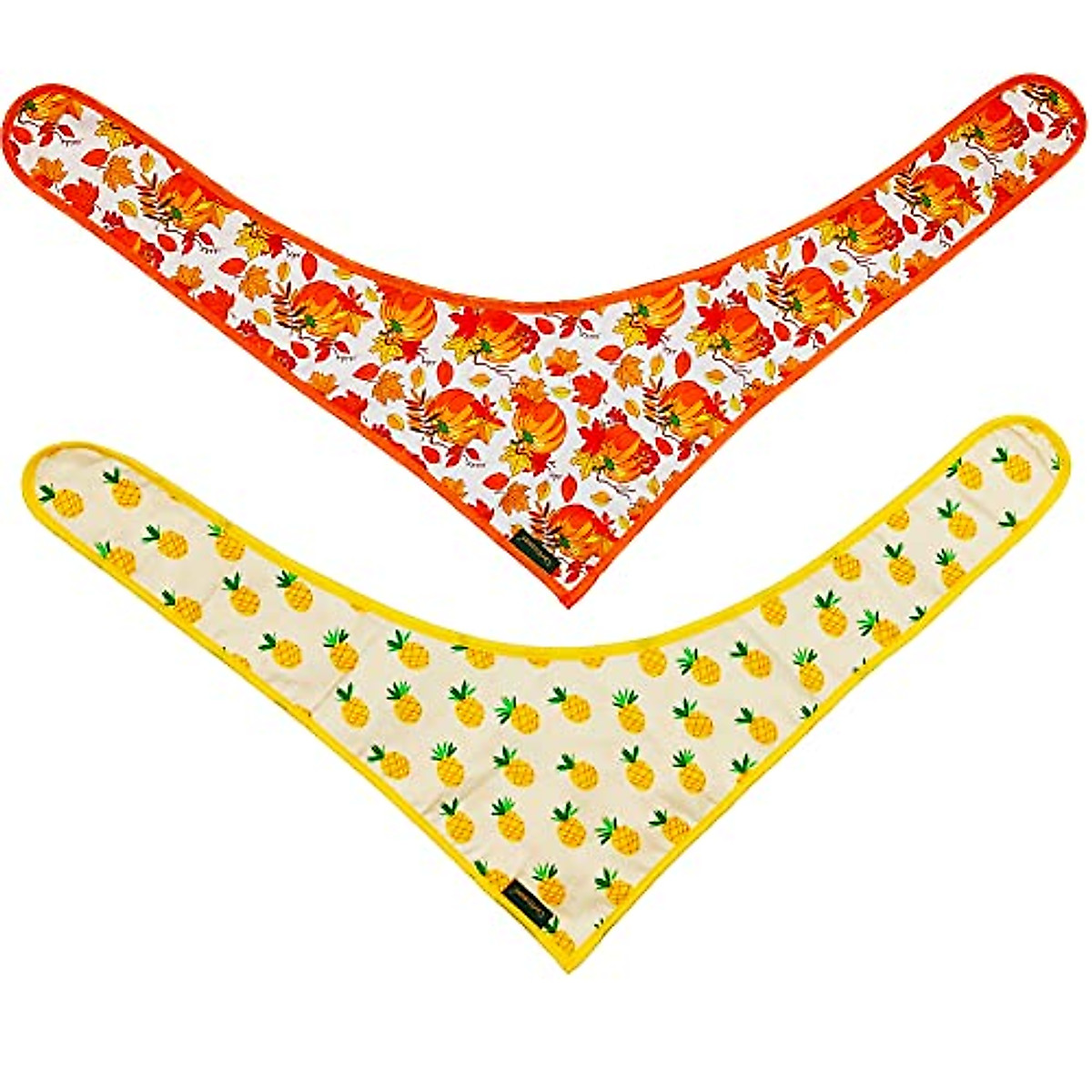 Cartisanat Dog Bandanas, 2 Pack Fruit & Pumpkin Set Triangle Reversible Pet Scarf Adjustable Fit Triangle Bibs Accessories, Multiple Sizes Offered for Small Medium & Large Dogs.
