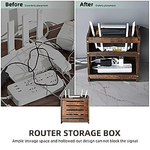 BEARUT Wooden Wireless WiFi Router Storage Box Modem Router Cover Wood Shelf Power Strip and Cable Management Hider Rack Office Desktop Organizer Shelves Rural Need Assembly