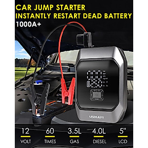 Portable Car Jump Starter with Air Compressor,160PSI Digital Tire Inflator & 8000mAh Battery Booster for 3.5L Gas Engine/4.0L Diesel Engine 12V Car Lithium Battery Safe Jump Box Pack Power Charger