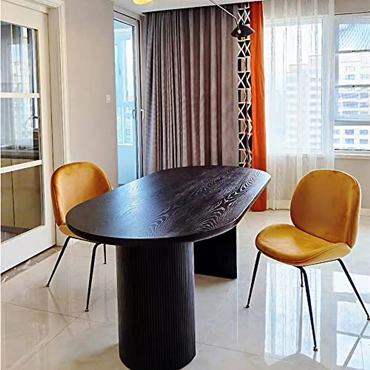 LAKIQ Black Dining Table Modern Solid Wood Dining Room Table Contemporary Oval Double Pedestal Kitchen Table Conference Room Table Kitchen Island Table-Table Only(78.7" L x 35.4" W x 29.5" H)