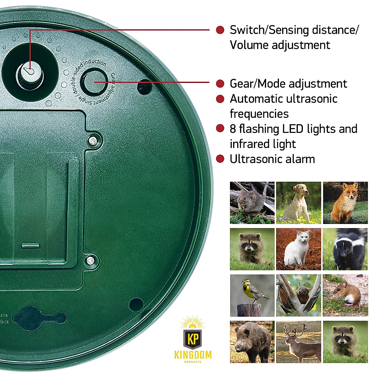 Fall 2024 Animal Repellent Outdoor with Automatic Frequencies, 2 Motion Detectors, 2 Alarms, 8 Stronger LED Lights and USB Cable - Solar Animal Repeller with Expanded Detection Range 360°