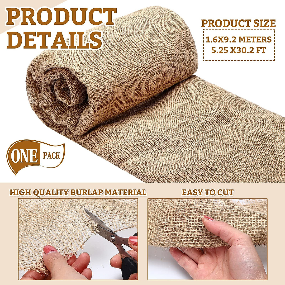 Burlap Roll Natural Burlap Fabric Multipurpose Rustic Fabric Roll for Garden Wedding Table Runners Home Party Decor (63 Inch x 30 Feet)