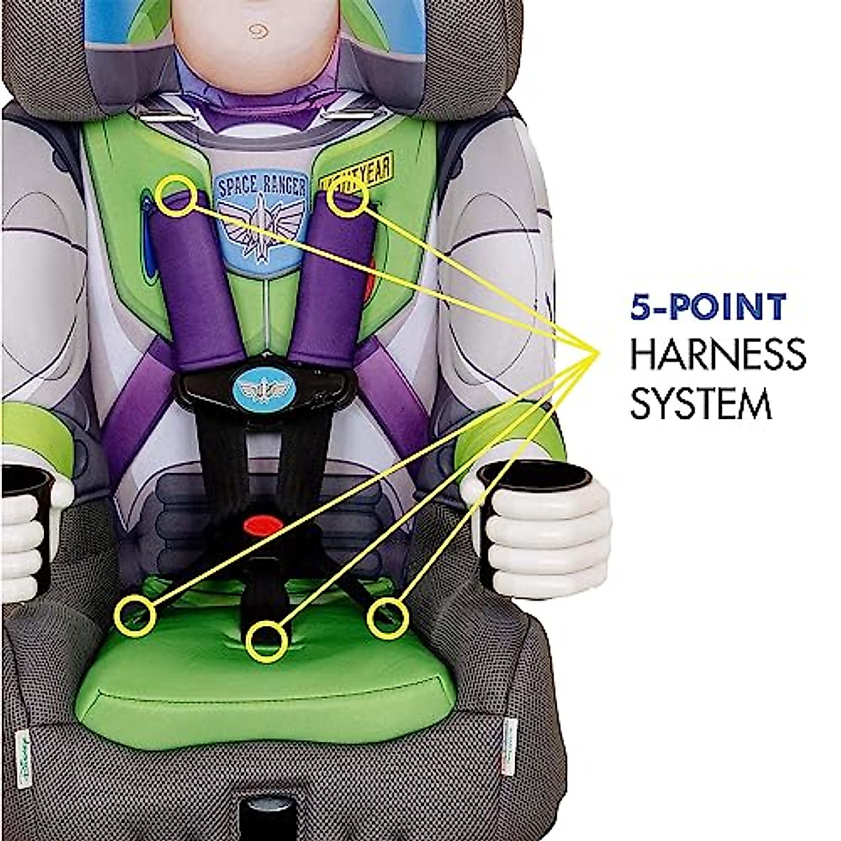 KidsEmbrace Disney Pixar Toy Story Buzz Lightyear 2-in-1 Forward Facing Booster Car Seat, Green/White/Grey