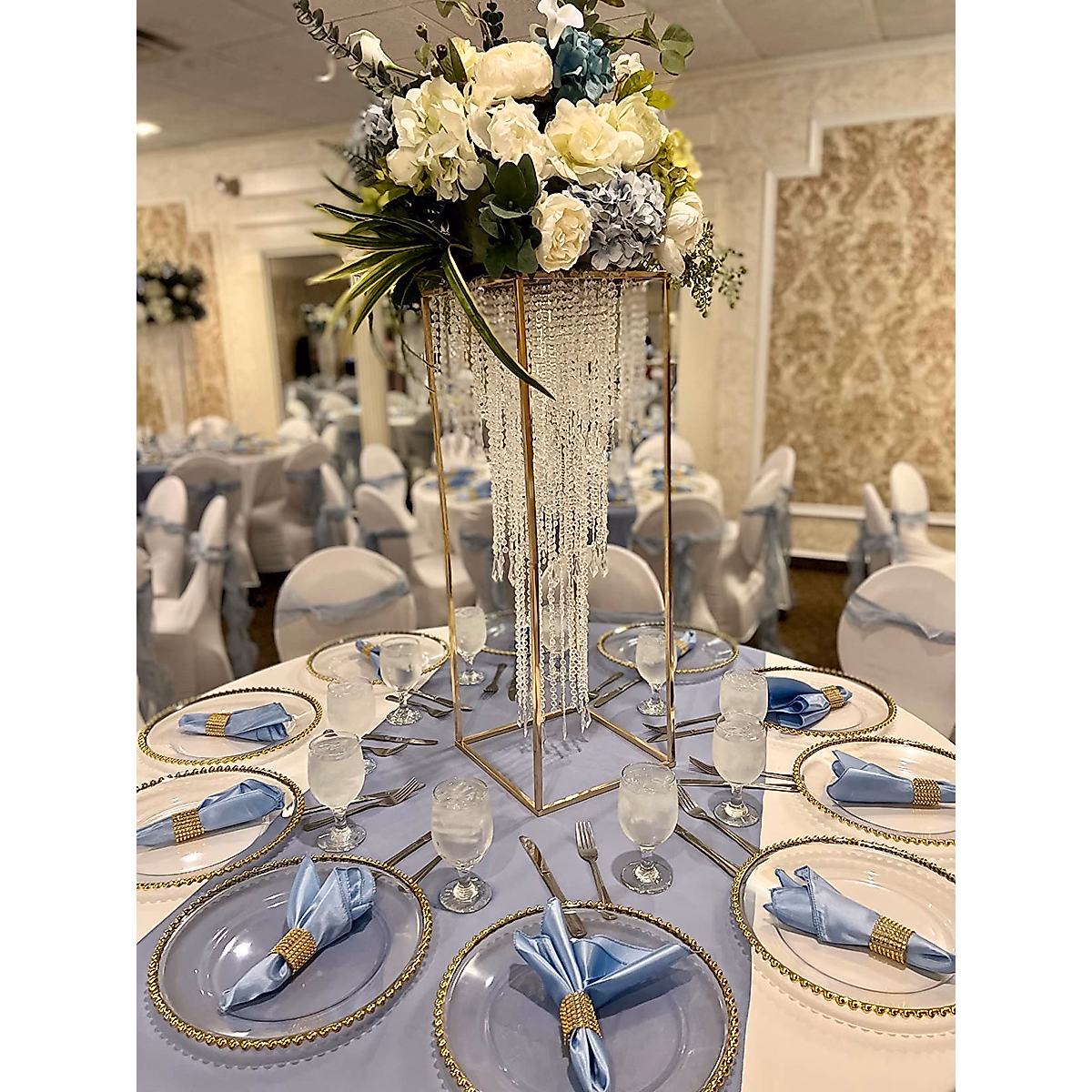 FlavorThings Sparkling Iridescent Acrylic Beaded Hanging Chandelier (W10.25"H30”)，3 Tiers Beads Pendant Shade, Ceiling Chandelier Lampshade with Acrylic Jewel Droplets, Beaded Lampshade