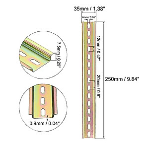 MECCANIXITY 2 Pcs DIN Rail Slotted Iron Mounting Guide 10"(250mm) Long 35mm Wide 7.5mm High Bronze Tone