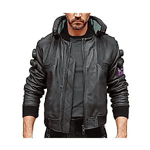 DRIPFLEX Charcoal Black Cyberpunk 2077 Ultimate Gaming Samurai Motorcycle Real Leather Bomber Cosplay Jacket Costume