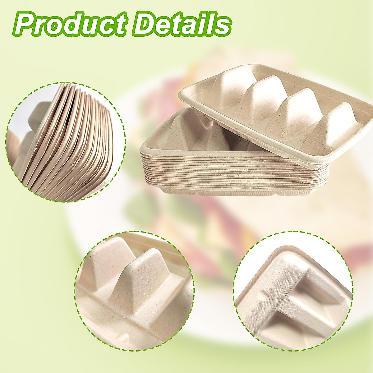 50PCS Disposable Taco Holder for Party，Disposable Taco Plates with 3 Dividers Disposable Taco Holders for Party, Taco Tray Holder, Pulp Fiber Plates Disposable for Taco Tuesday Lazy Susan Taco Bar