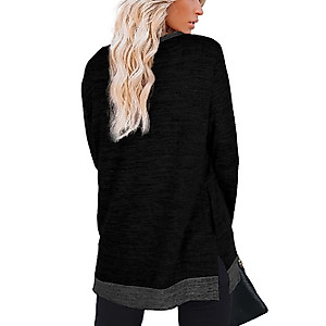 XIEERDUO Black Crew Neck Sweatshirt Womens Lightweight Sweater Tunic Long Sleeve Tops Fall XL