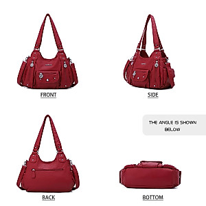 Angel Barcelo Roomy Fashion Hobo Womens Handbags Ladies Purse Satchel Shoulder Bags Tote Washed Leather Bag Red