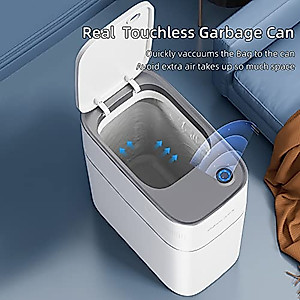 MOPALL Small Bathroom Trash Cans with Lids,Motion Sensor Bathroom Trash Can,Narrow Waterproof Plastic 3.5 Gallon Automatic Adsorption Touchless Garbage Can,White