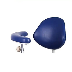 DenFactory Adjustable Height, Backrest & Armrest Dental Stool,360 Degree Rotation Dental Stool Assistant Stool Dental Assistant Chair PU Leather (Blue)