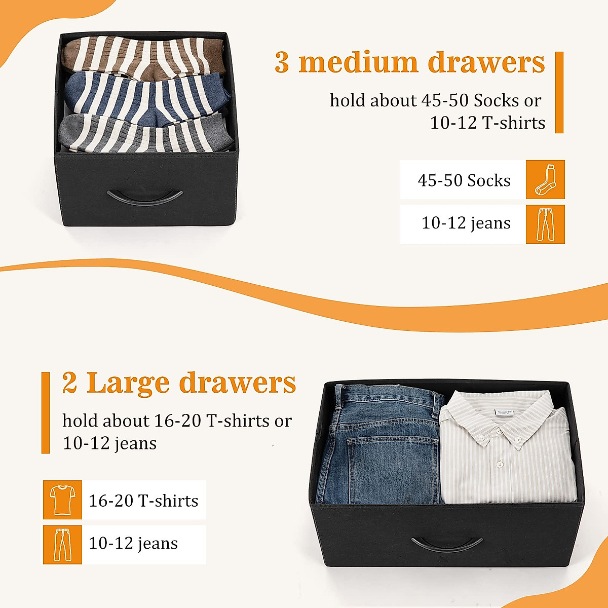 Sweetcrispy Dresser for Bedroom 5 Fabric Drawers Dresser Clothes Cabinet Storage Organizers and Wood Top Surface Table for TV, Chest of Drawers for Bedroom, Living Room, Hallway, Porch Organization