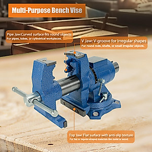 EASYBERG 5" Bench Vise with 5 inch Jaw Width 5 inch Jaw Opening 4 inch Throat Depth Ductile Iron, Multi-Purpose 360 Degree Head and Swivel Base Bench Vice with Anvil and Scale