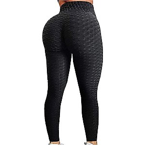 AEEZO Booty Leggings for Women Textured Scrunch Butt Lift Yoga Pants Slimming Workout High Waisted Anti Cellulite Tights