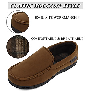 Magtoe Moccasin Slipper for Men Warm House Slippers Memory Foam Indoor Outdoor Home Slide Shoes Winter Fall(13-14,Coffee)