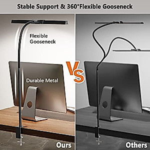 bravzurg LED Desk Lamp for Home Office - 12W Desk Light Bar with Charger, 25 Lighting Modes, Eye-Caring Modern Flexible Gooseneck Clip Table Lamps for Monitor Study Office Workbench