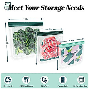 8-Pack Reusable Freezer Bags Silicone, Reusable Sandwich Bags and Reusable Snack Bags for Kids Travel/Home Organization, Reusable Food Storage Bags Dishwasher Safe/BPA Free