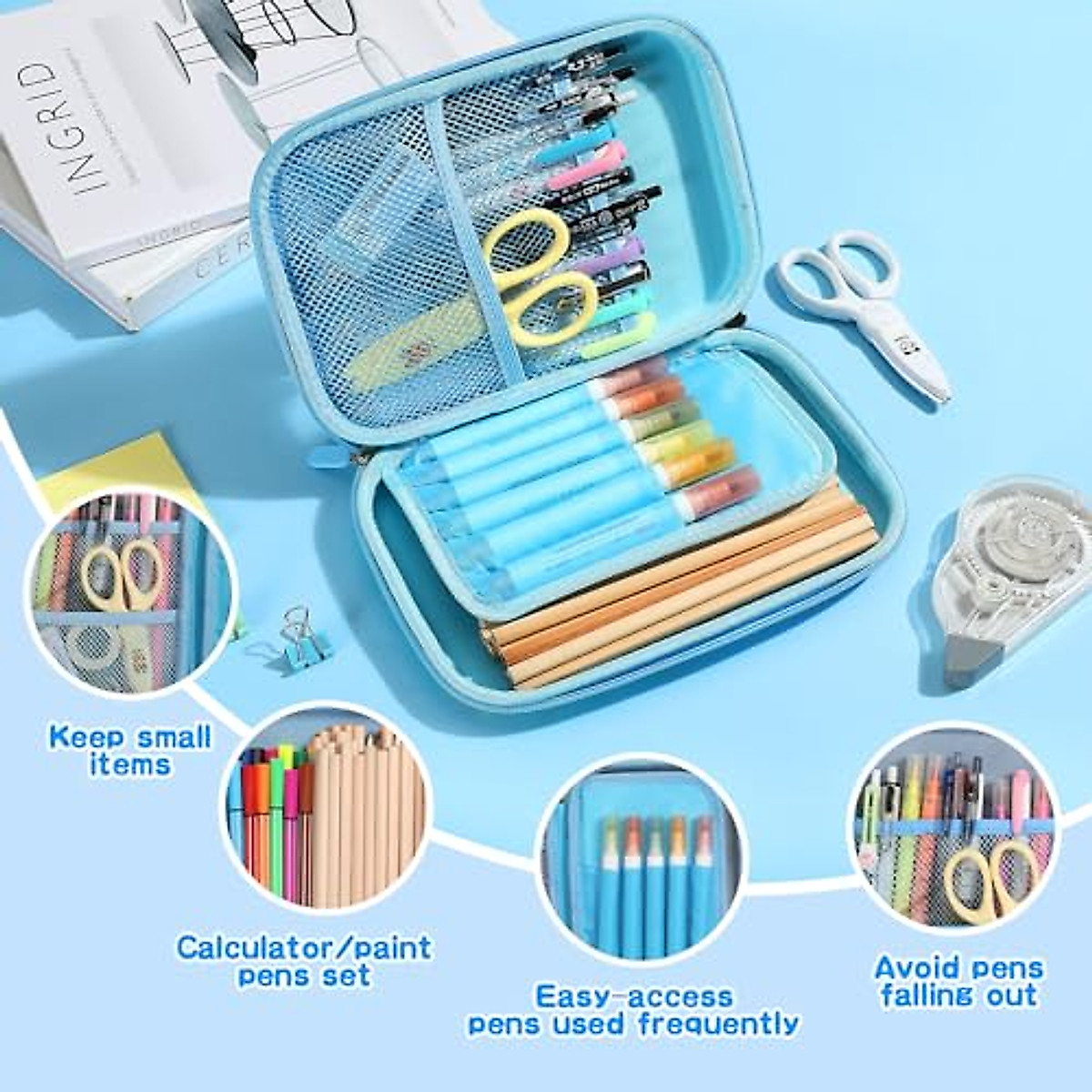 MoKo Pencil Case with Large Capacity, Zipper Protective Pen Holder Pencil Storage Bag Portable Students Stationery Box Cute Unicorn Pattern Pencil Pouch for Kids Gift, Blue & Green