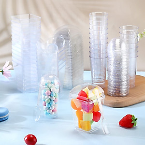 200 Pack Dessert Cups with Lids and Spoons 5.6 oz Square Mini Dessert Cups 3 oz Round Plastic Shooter Cups Clear parfait cups Appetizer Cups for Birthday Wedding Party Pudding, Fruit and Ice Cream