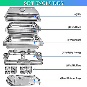 Jacgood Chafing Dish Buffet Set 4 Packs,8 QT Stainless Steel Foldable Rectangular Chafing Full Size Food Pan,Chafing Servers with Covers Buffet Servers and Food Warmers for Parties Wedding