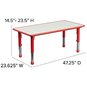 Flash Furniture Emmy 23.625''W x 47.25''L Rectangular Red Plastic Height Adjustable Activity Table Set with 4 Chairs