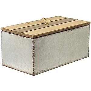 Red Co. Rustic Galvanized Metal Storage Box with Wooden Lid 12"W x 6.5"D - Country Style