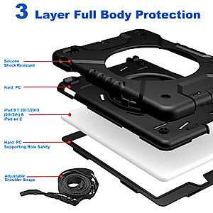 iPad 9.7 inch Case iPad 6th/5th Generation Cases,Case for iPad 9.7 Pro & iPad Air 2 Full-Body Silicone+PC Protection Rotating Stand Shockproof Case for Kids Tablet Cover Navy+Green