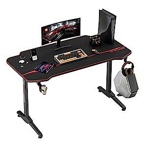 Homall Gaming Desk Computer Desk Racing Style Office Table Gamer Pc Workstation T Shaped Gamer Game Station with Free Mouse Pad, Cup Holder and Headphone Hook (44 Inch, Black)