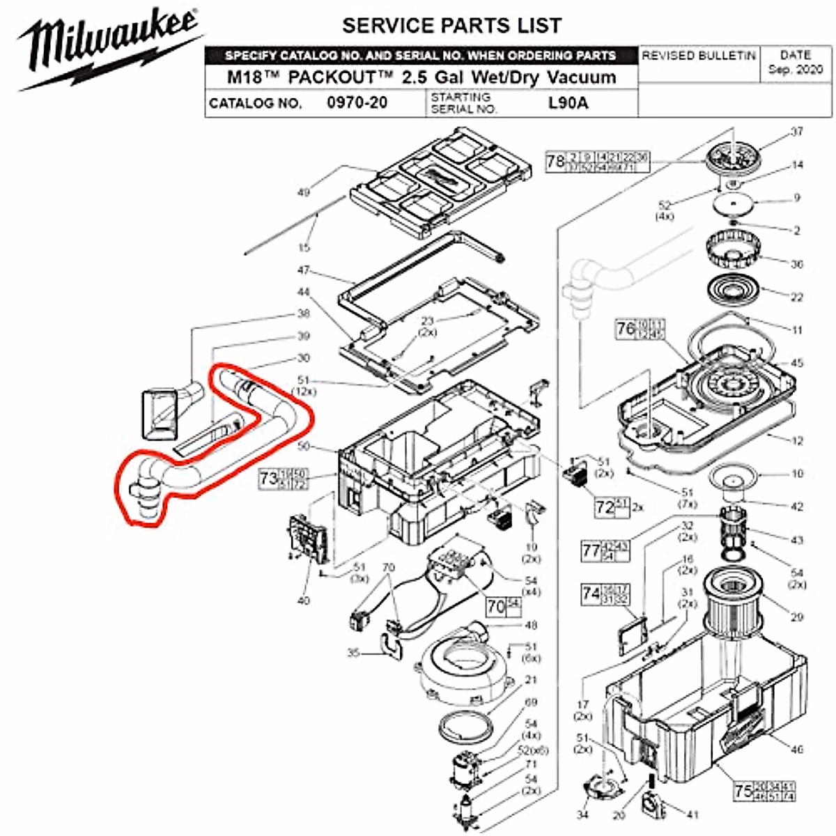 Milwaukee 14-37-0016 Hose Assembly for 0970-20 PACKOUT Vacuum