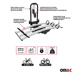 OMAC Auto Accessories Foldable Bike Rack Hitch Mounted | 3 Bicycle Carrier Racks Aadjustable Hitches Suitable for Electric Bikes and Fat Bikes