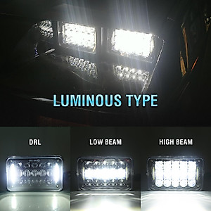 DOT Approved 60w 4x6 inch LED Headlights Rectangular Replacement H4651 H4652 H4656 H4666 H6545 with DRL Compatible with Peterbil Kenworth Freightinger Ford Probe Chevrolet Trucks