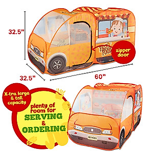 Kiddzery Food Truck Play Tent - 54 Pc. Food Set Pop Up Playhouse - Pretend Play Toys for Toddlers - Ball Pit Playset - Indoor & Outdoor Toy Tents for Kids - Trucks for Boys & Girls