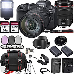 Canon EOS R6 Mirrorless Camera w/RF 24-105mm f/4 L is USM Lens + 2X 64GB Memory + Hood + Case + Filters + Tripod + More (35pc Bundle)