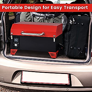 ORALNER Portable Pellet Grill and Smoker, 8 in 1 Tabletop Smoker Outdoor BBQ w/ Auto Temp Control for Camping RV Travel Tailgating Apartment Cooking, Small Wood Pellet Smokers w/ LCD Screen, Grease Bucket, Stainless Steel Meat Probe (Red)