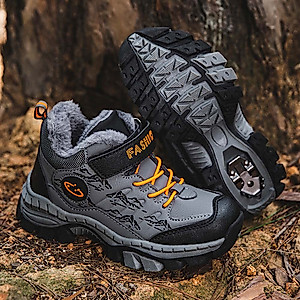 HESBITEUL Boys Girls Water Resistant Hiking Boots Anti Collision Non Slip Athletic Outdoor Ankle Walking Shoes