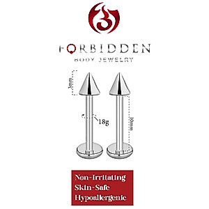 Forbidden Body Jewelry Surgical Steel Spike Top Cartilage & Labret Stud - 18g 10mm (2pcs)