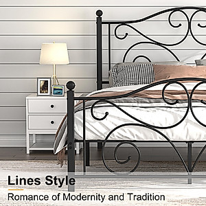 VECELO Queen Size Bed Frame with Headboard and Footboard, Heavy Duty Metal Slat Support, Platform Mattress Foundation, No Box Spring Needed, Easy Assembly, Dark Black