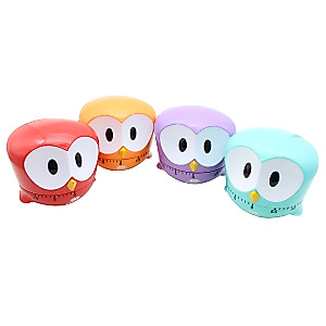 Ranvi Kitchen Timer 60 Minutes Cute Owl Novelty Manual Cooking Timer Desktop Decoration(Blue)