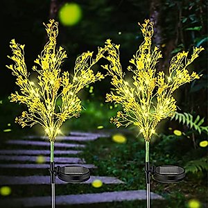 SUNJOYCO 2 Pack LED Solar Flowers Lights, IP65 Waterproof Decorative Solar Garden Stake Light for Outdoor Patio Garden Yard Lawn, Solar Pathway Light for Driveway Pool Balcony Decoration