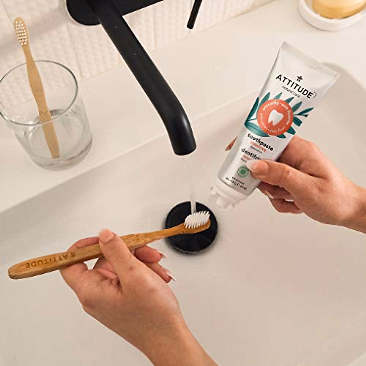 ATTITUDE Toothpaste with Fluoride, Prevents Tooth Decay and Cavities, Vegan, Cruelty-Free and Sugar-Free, Sensitive, Spearmint, 4.2 Oz