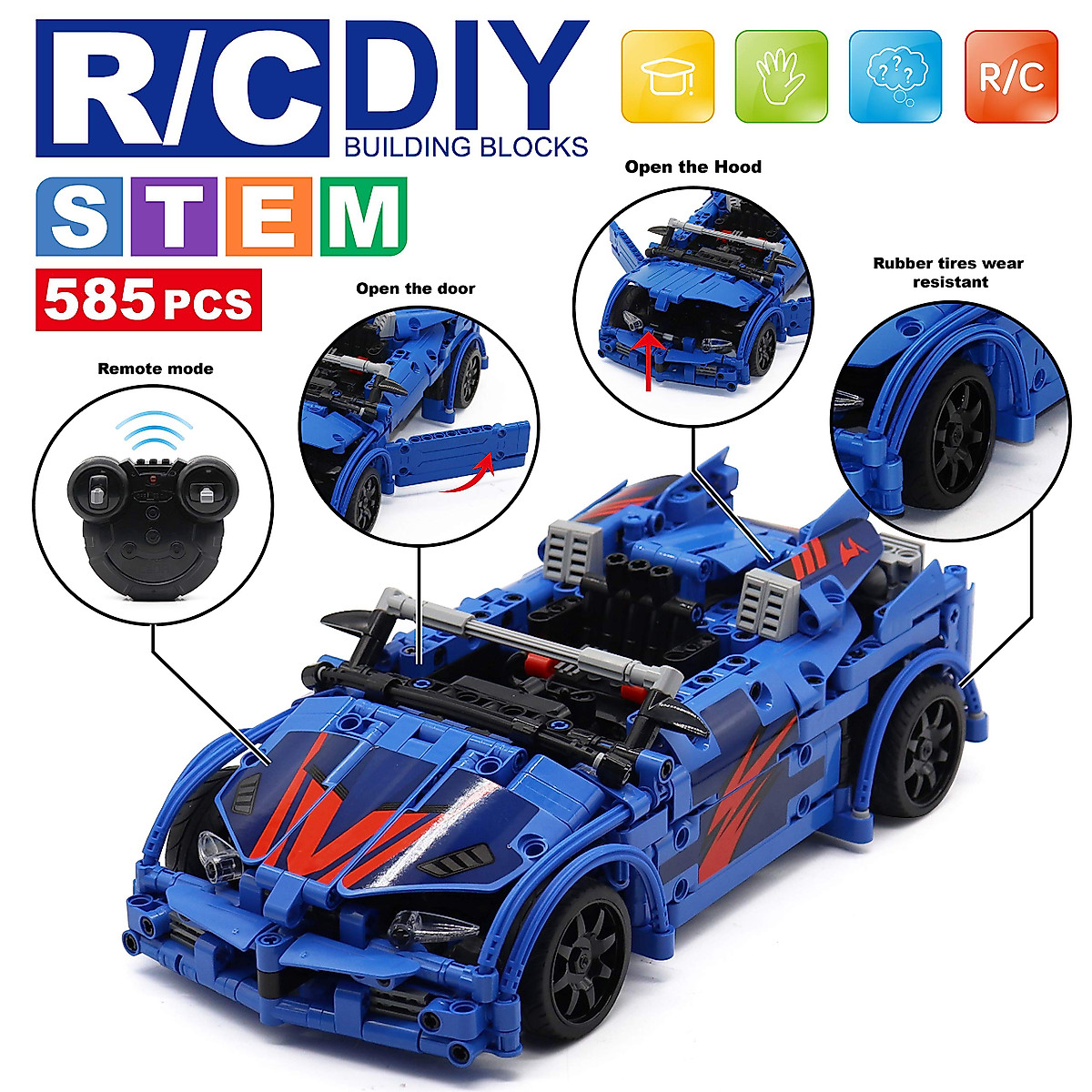 WISEPLAY Build Your Own RC Car Kit for Kids and Adults | 585pcs RC Car Kits to Build | STEM Building Toys for Boys & Girls Age 8-12 | Model Car Kits to Build for Kids 9-12 and Adults
