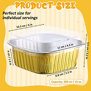 150 Pieces 10 oz Disposable Baking Cake Pan with Lids Valentine's Aluminum Foil Baking Cups Cupcake Cup for Pudding Desserts Baking Freezer-Safe Valentine's Wedding Party(Gold)