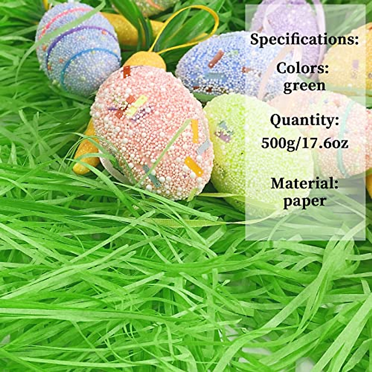 QLINLEAF 1LB Easter Green Grass Basket Filler Recyclable Paper Green Raffia Grass Recyclable Shred Paper Paper Filler for Easter Party Gift Basket Filler