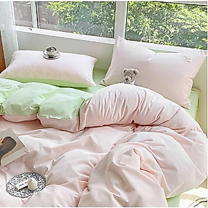 Solid Color Queen Duvet Cover Set 1 Washed Cotton All Season 1 Duvet Covers With Zipper 200x230 1 Fitted Sheet 150x200 180 X200 2 Pillowcases King 4 Piece Bedding Set Luxury ( Color : N , Size : Queen