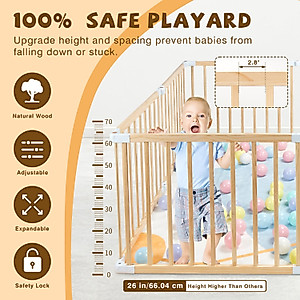 Foldable Baby Playpen for Toddlers, Expandable Wooden Play Fence, Large Wood Playpen Safety Playard for Indoor & Outdoor, Safe Play Area Kids Activity Center (26“ tall, 8-Panel)