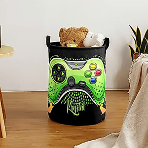 Custom Gamepad Green Laundry Basket Handles Collapsible Hamper Foldable Storage Bin Living Room Office Bathroom Bedroom