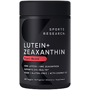 Sports Research® Lutein and Zeaxanthin Capsules - Eye Health Support Supplement Made with Lute-Gen® and Organic Coconut Oil - Vegan Friendly & Non-GMO Verified - 120 Veggie Softgels